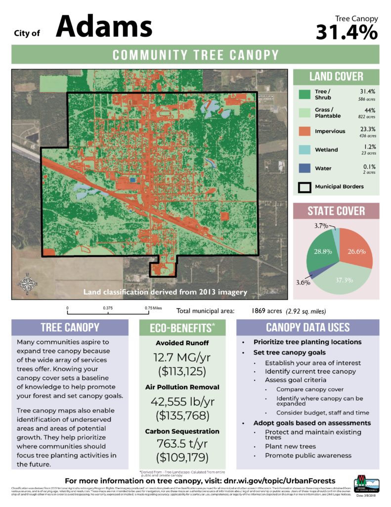 Canopy cover assessed for all Wisconsin municipalities and urban areas